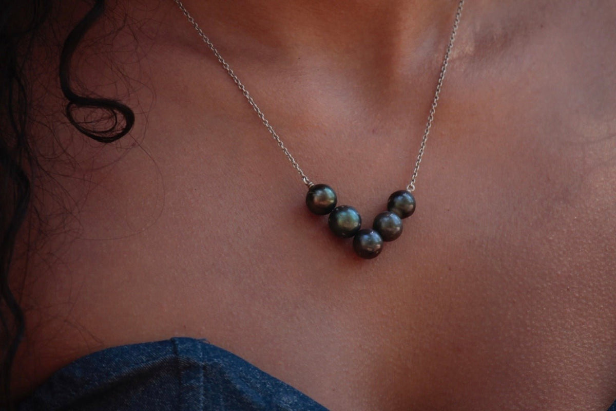 " V 5 perles " - Collier Argent. 925 – TEMIRI